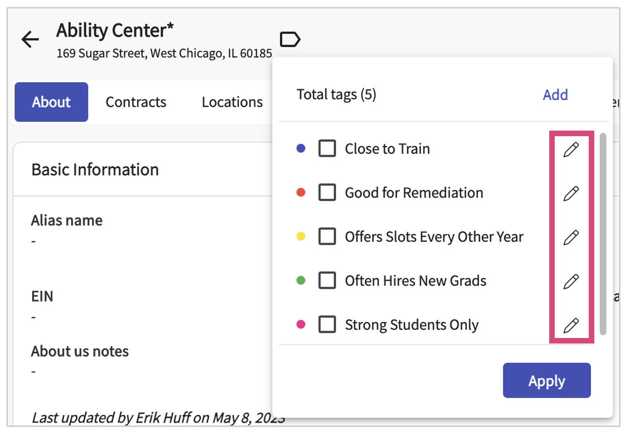 Tagging Sites, Locations and Personnel – Exxat