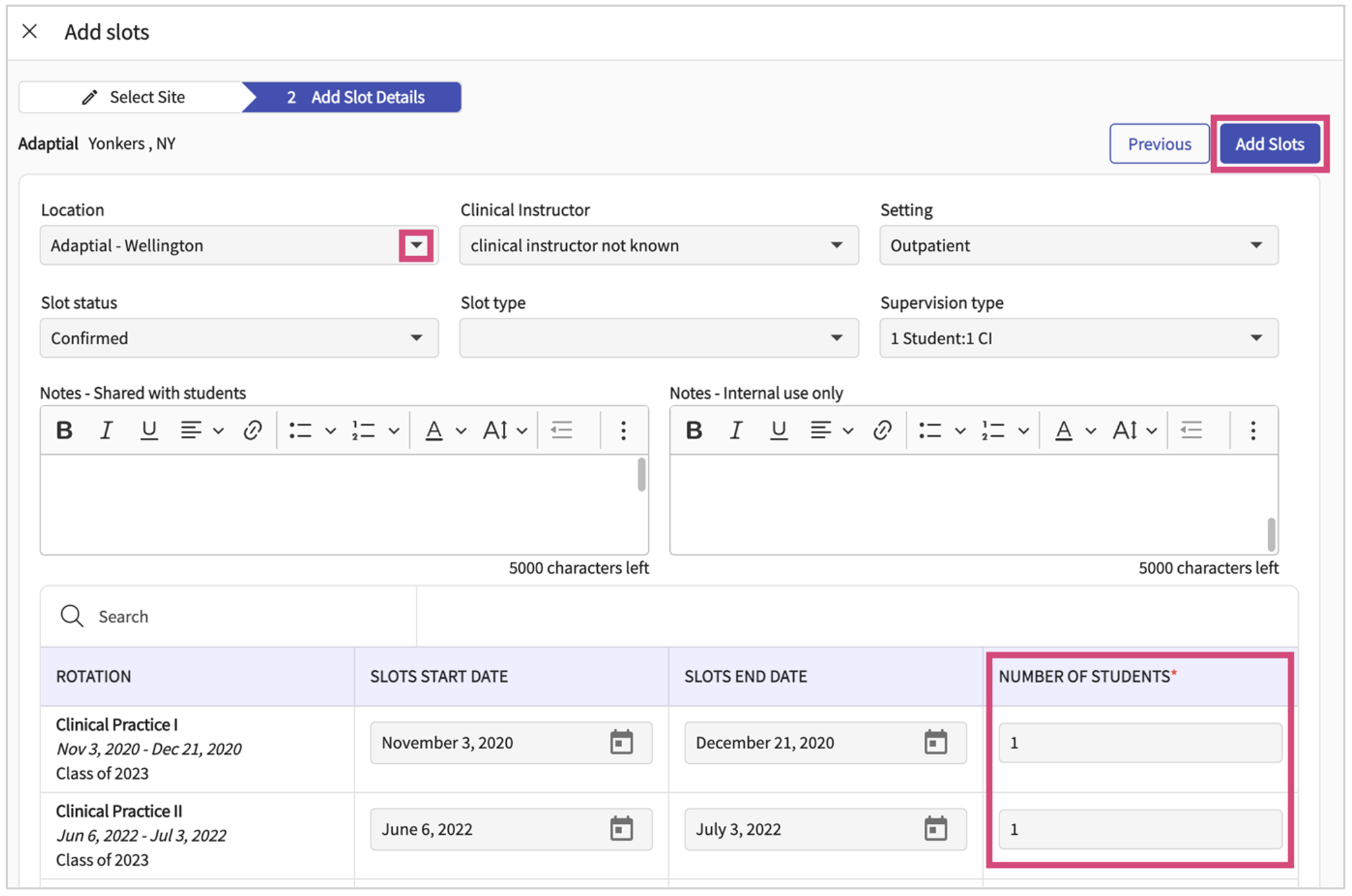 Managing Slots by Placements – Exxat