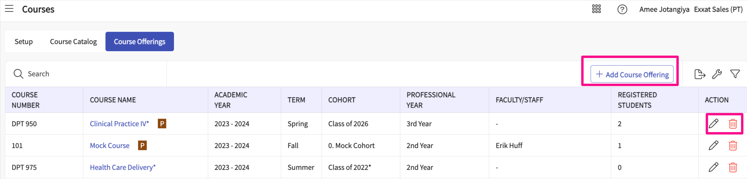 Adding & Editing Course Offerings – Exxat