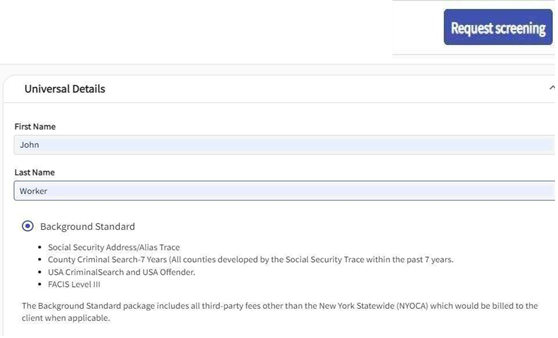 Request Universal Background Check – Exxat