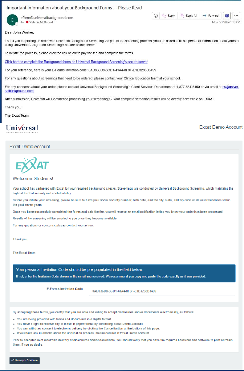 Request Universal Background Check – Exxat