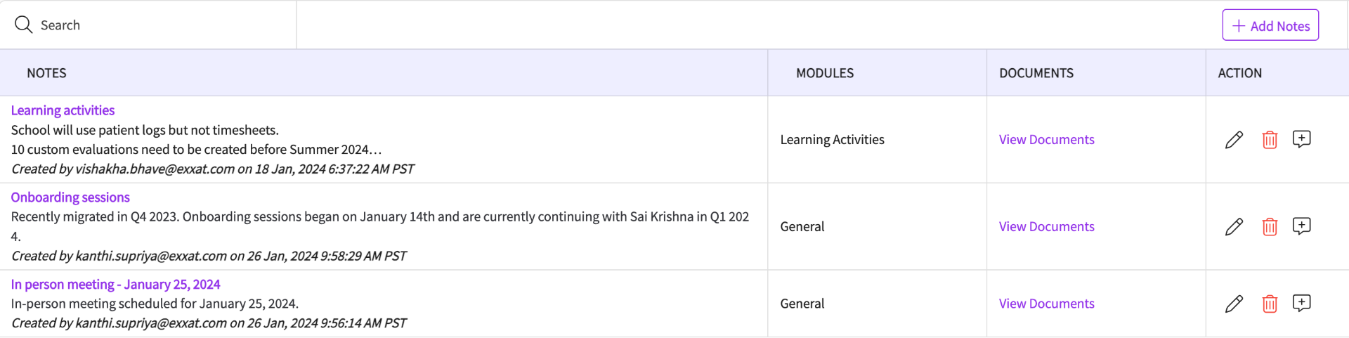 Notes at your fingertips! – Exxat