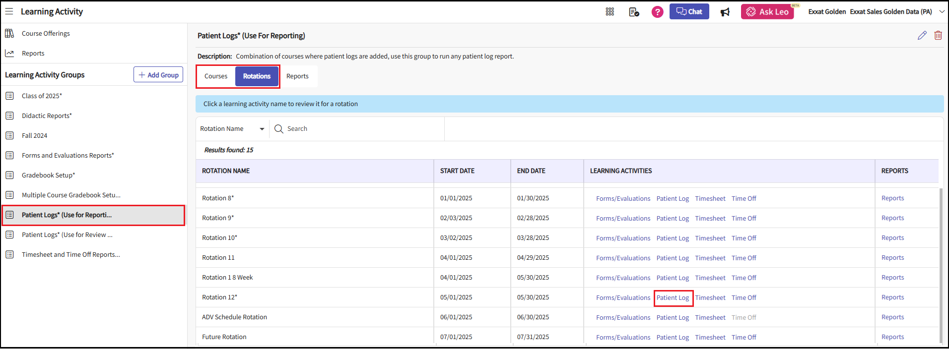 Reviewing Patient Logs and Patient Log Reports – Exxat